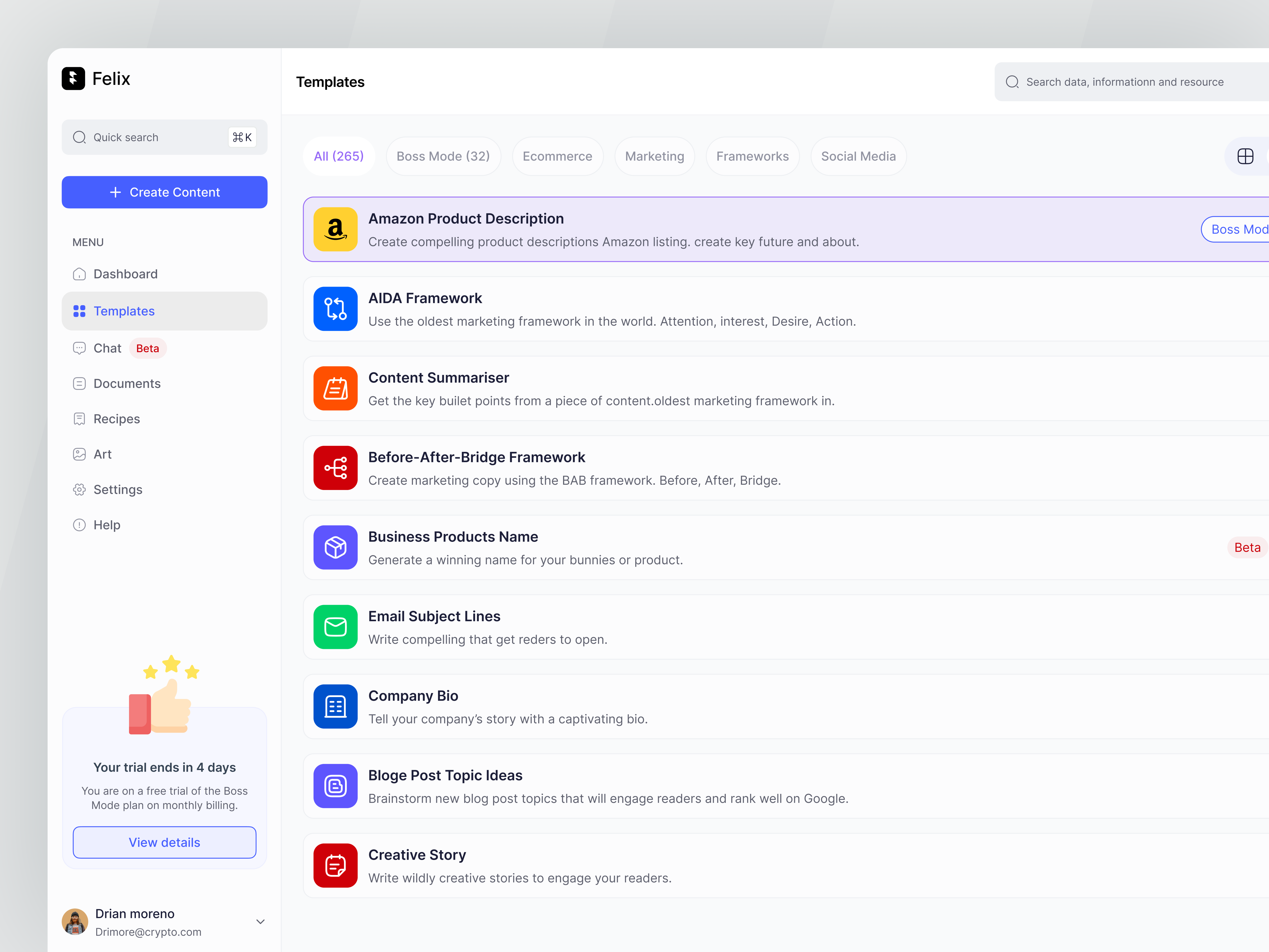 Felix Ai Web App - Templates page by Filllo Design Agency on Dribbble
