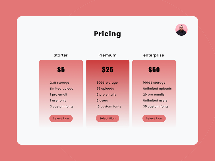 Pricing cards by Mohamed on Dribbble