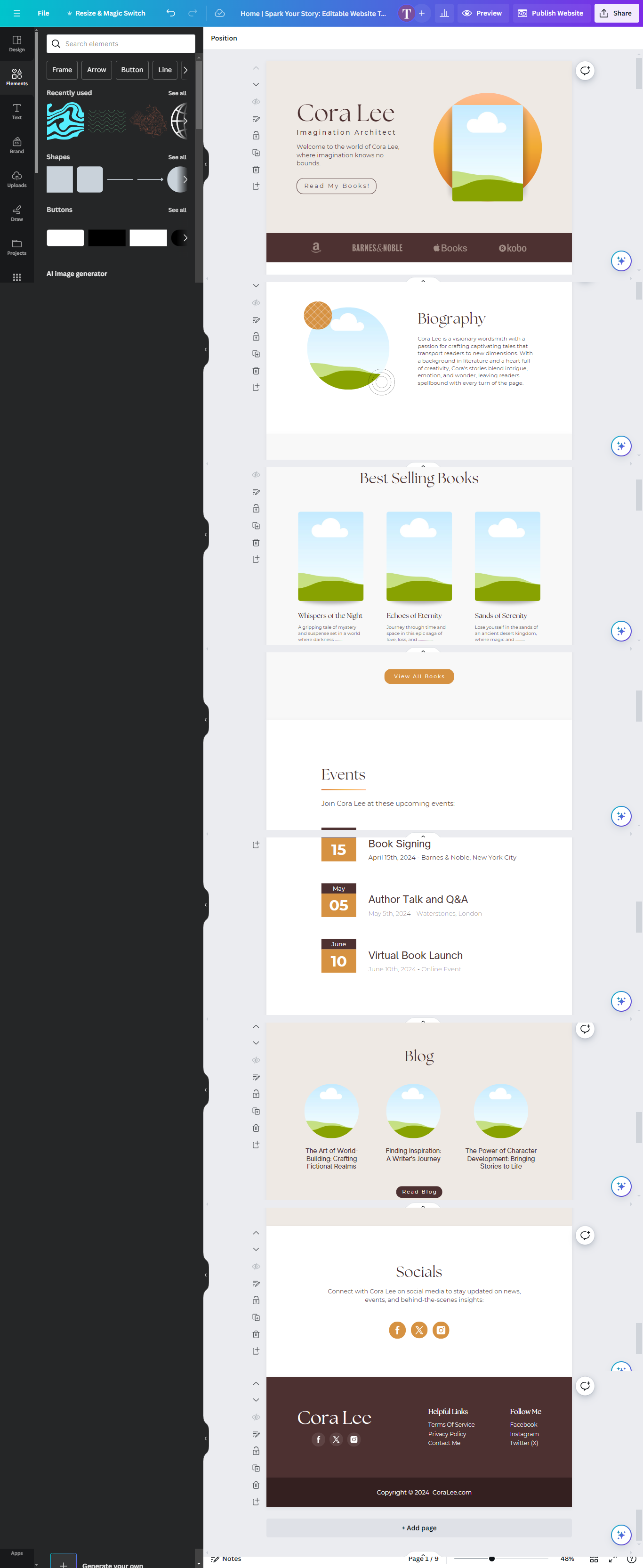 Modern & Aesthetic Canva Website Template For Authors by Zoya Dar on ...