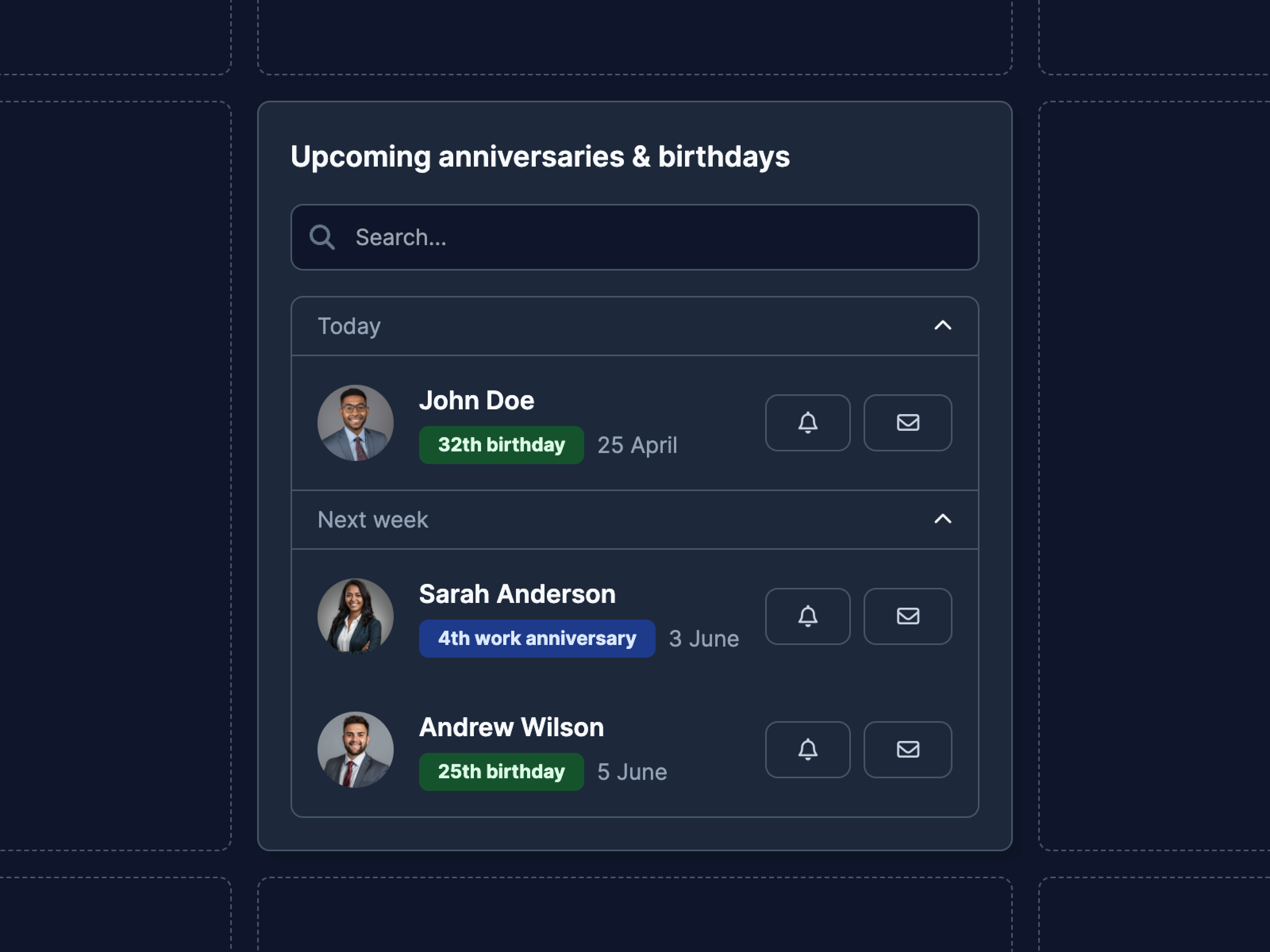 Upcoming anniversaries & birthdays React component by Maxim (Maximized ...