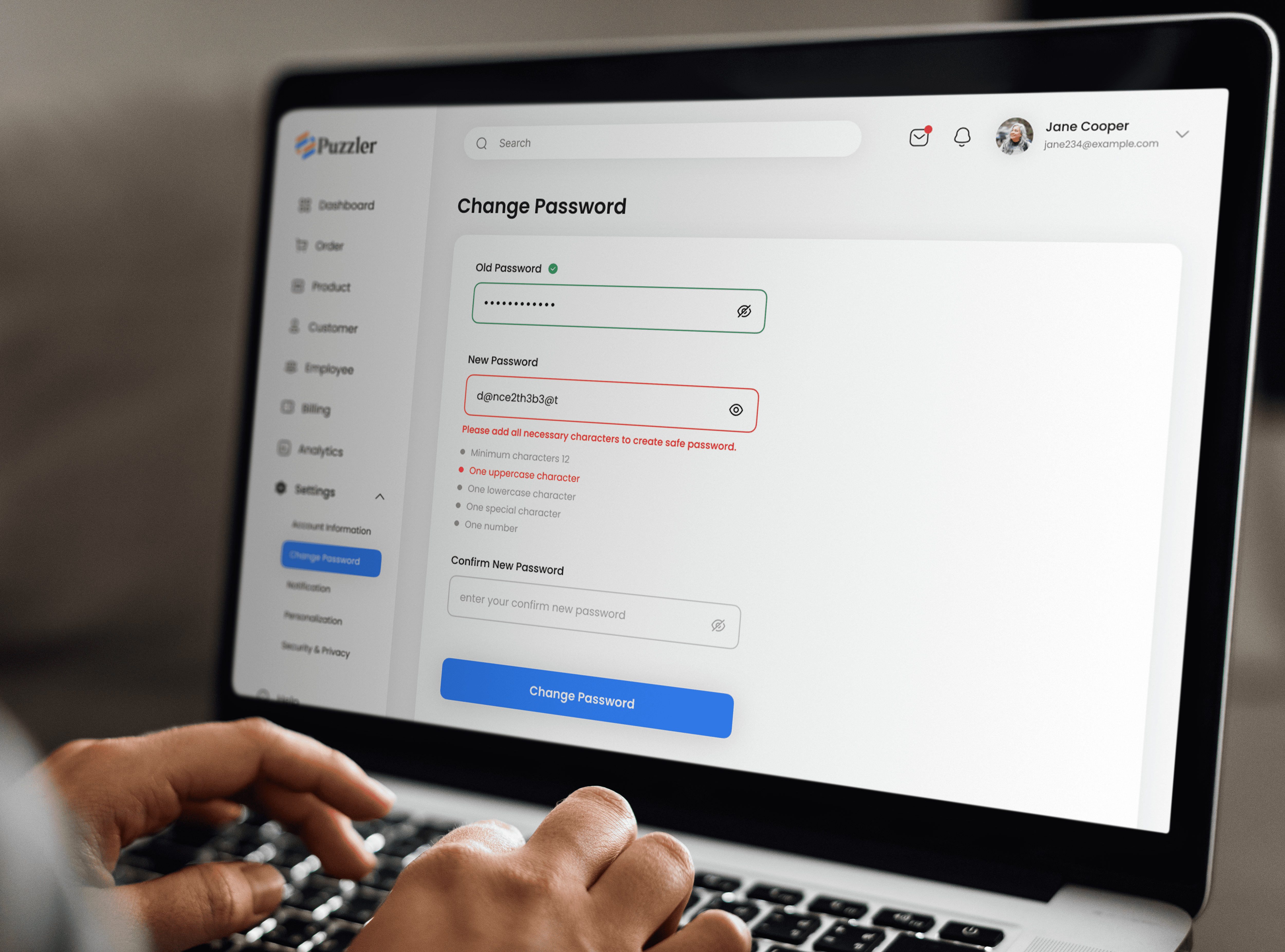 Change password UI - Puzzler SaaS by Zahidul Hossain on Dribbble
