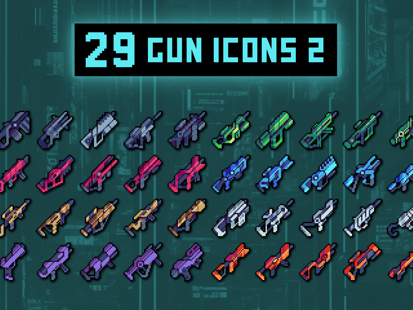 Free Guns Icon 32×32 Pixel Pack by 2D Game Assets on Dribbble