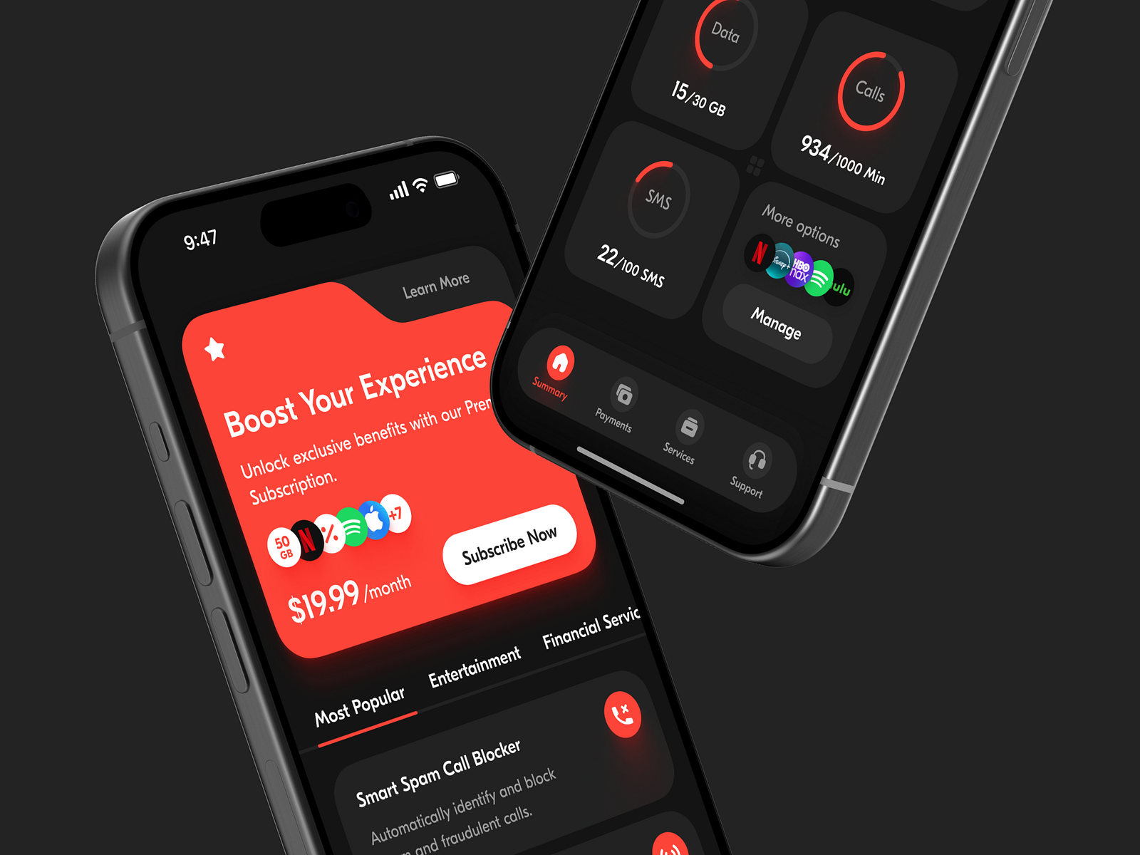 Telecom Mobile App by Jamie Miller on Dribbble