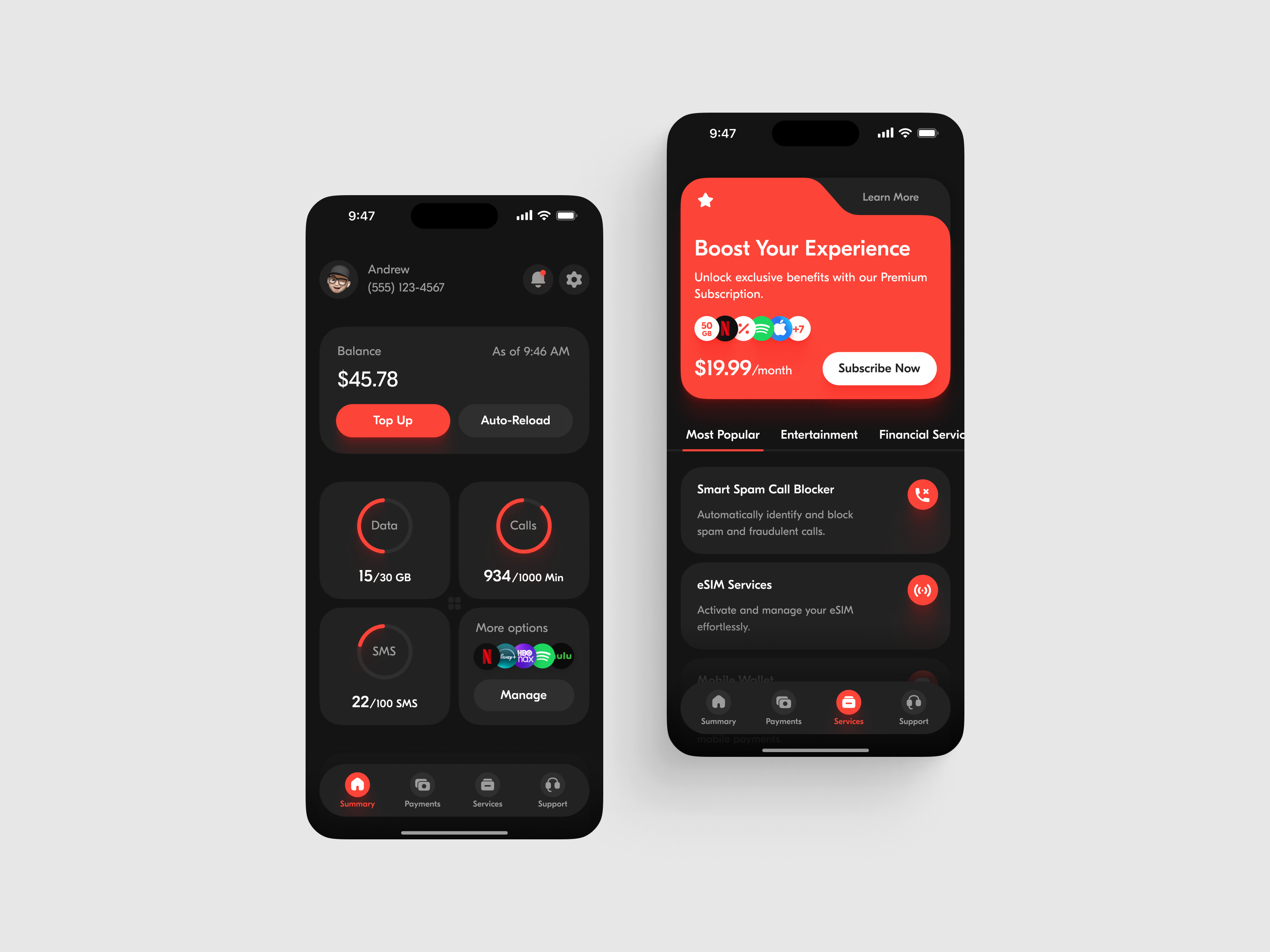 Telecom Mobile App by Jamie Miller on Dribbble