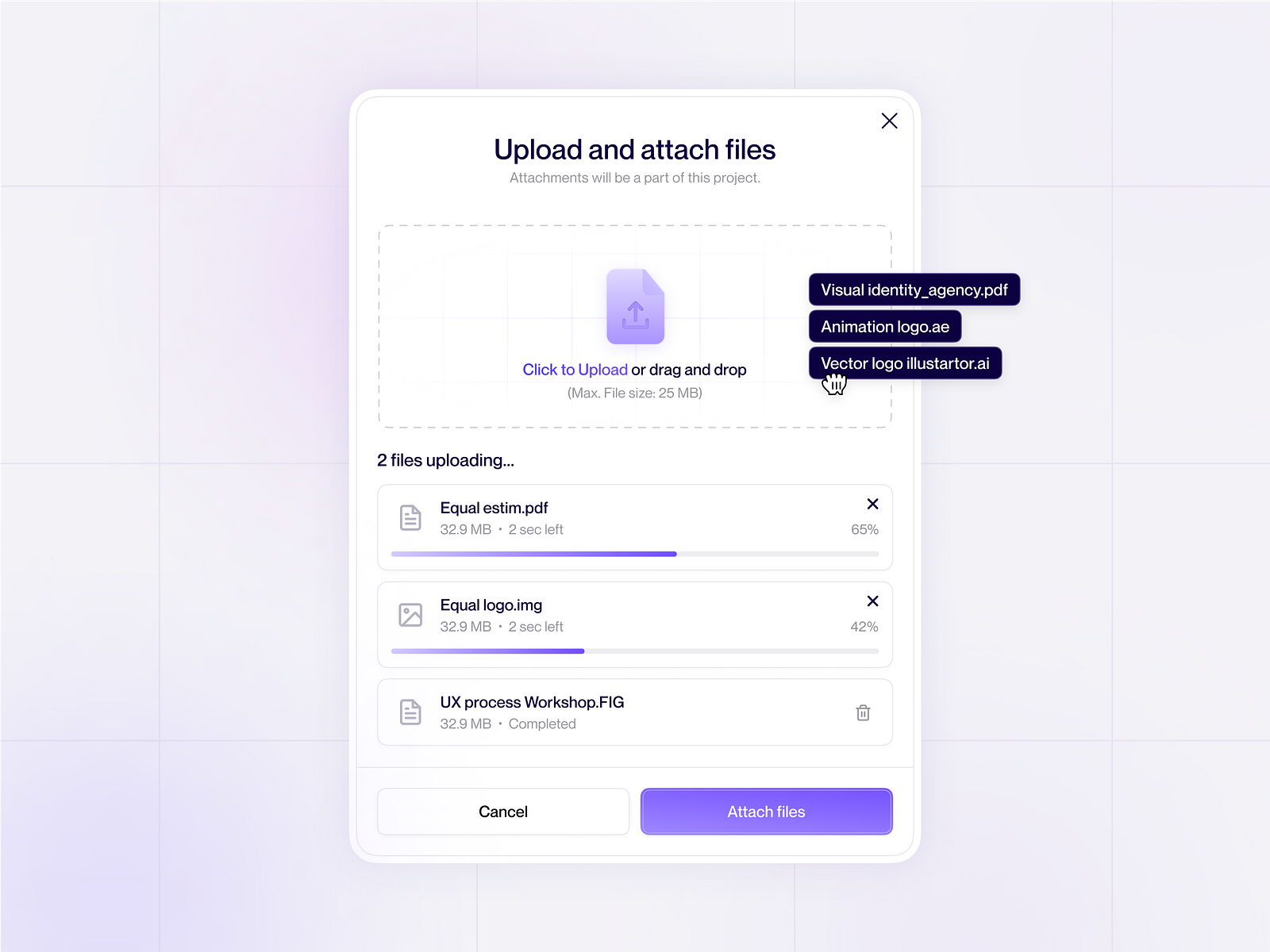 Upload and attach files modal by Equal on Dribbble