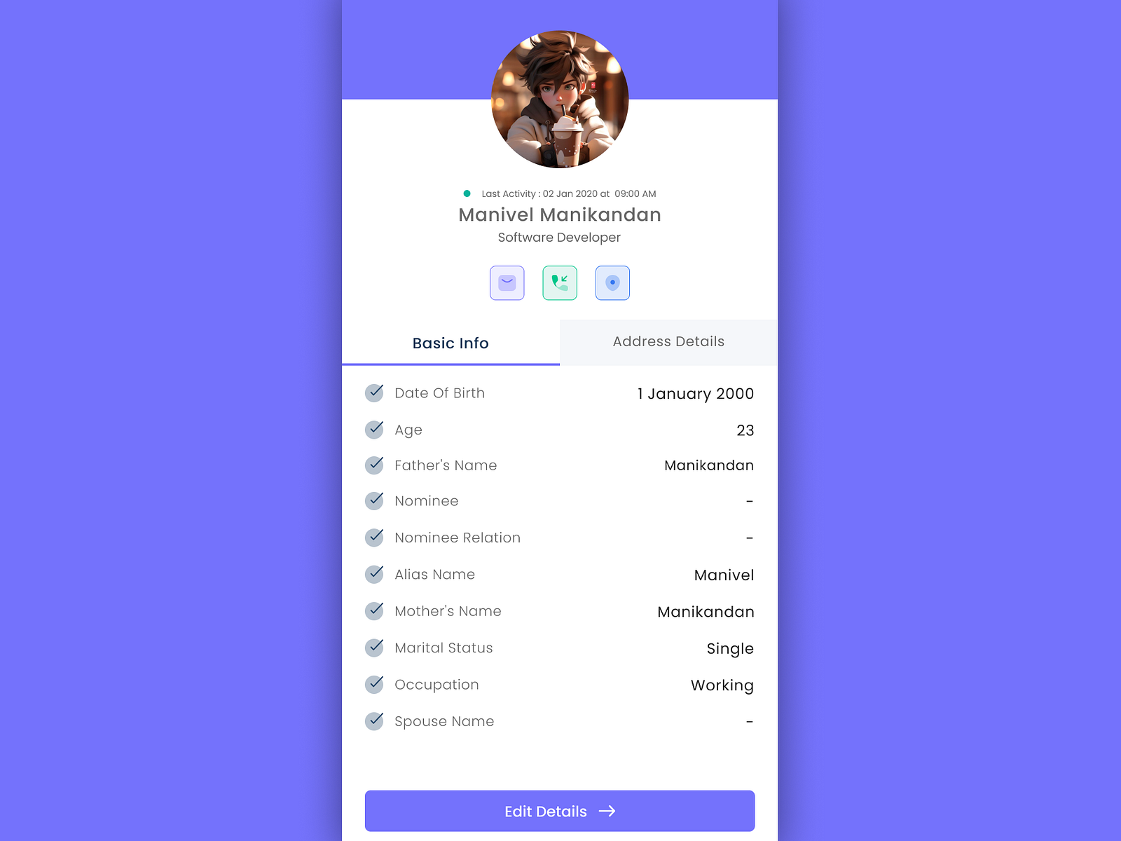 User Profile card by Manivel on Dribbble