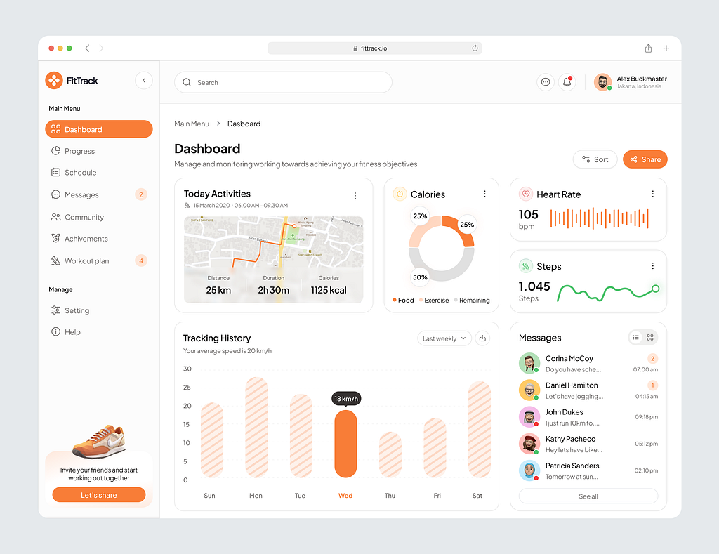 FitTrack - Dashboard Workout Tracker by Nurul Fitriani 🌻 for Caraka on ...