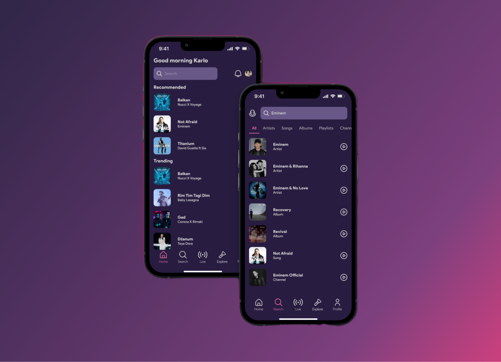 Music App - Home Page and Search by Karlo Prskalo on Dribbble