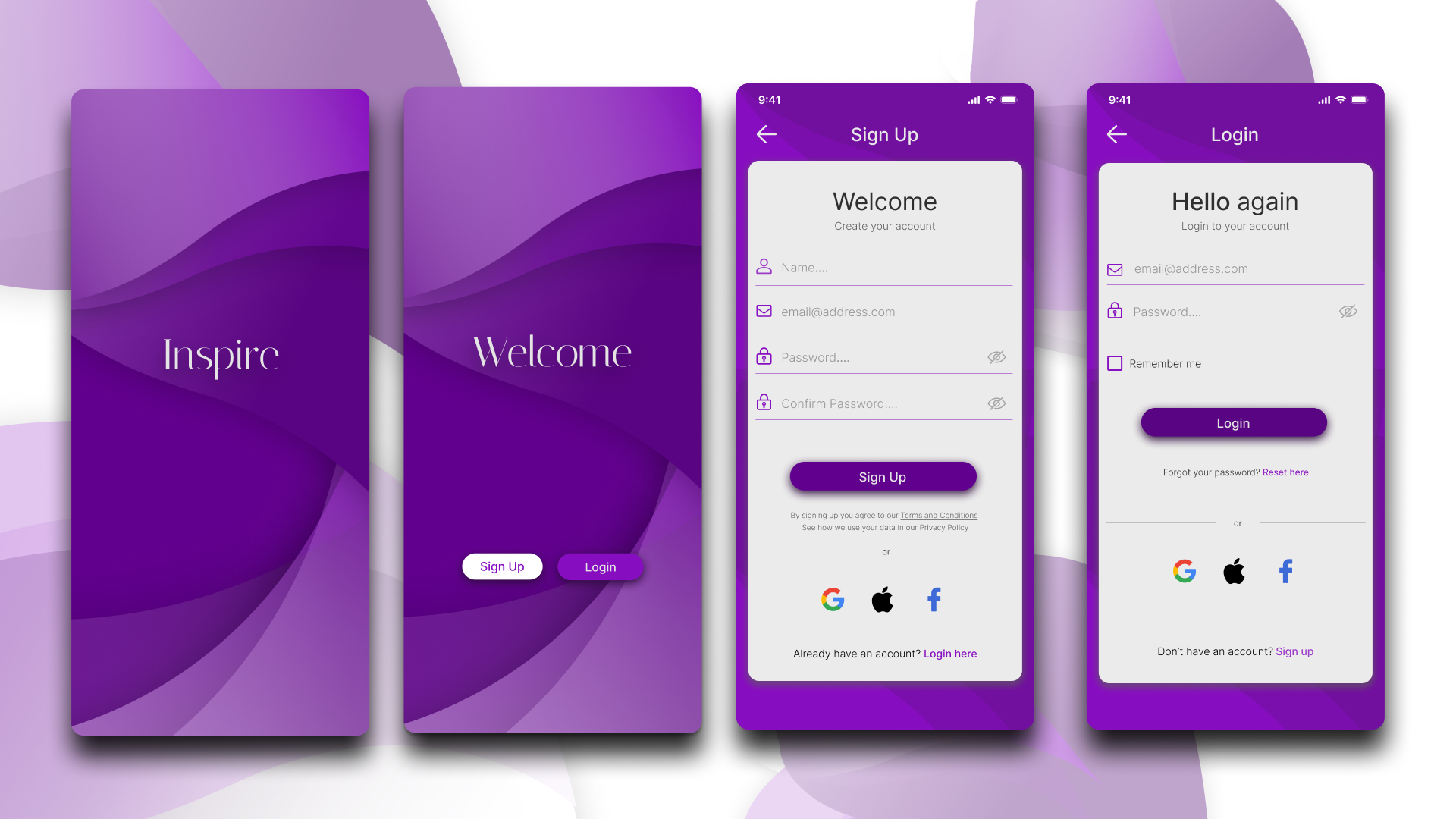 Sign up / Login screens by Eleni Design on Dribbble