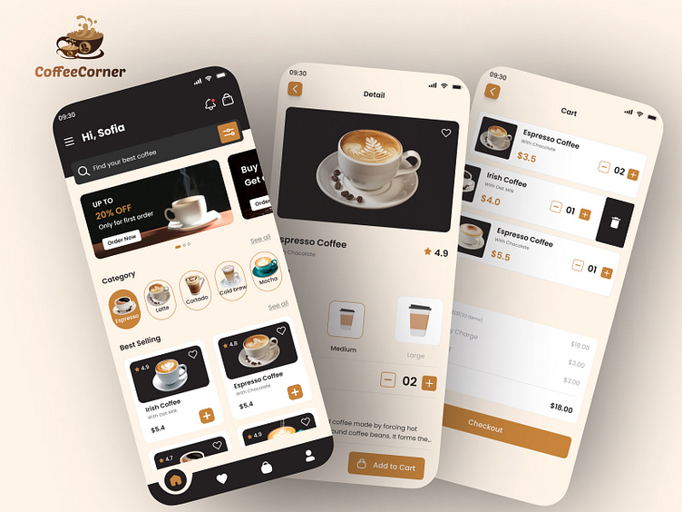 Coffee Corner Mobile App Ui Design by MD BELAL HOSSEN on Dribbble