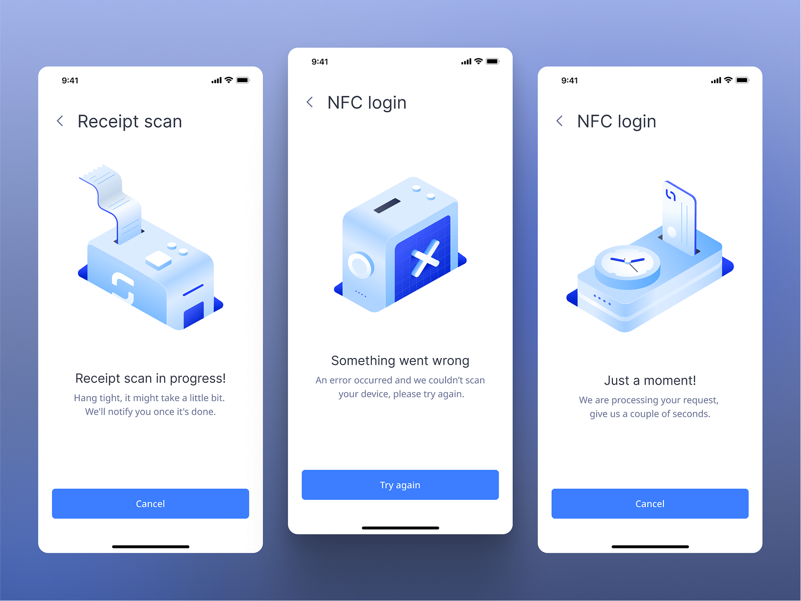 Illustrations for splash screens by Caro Soleno C on Dribbble
