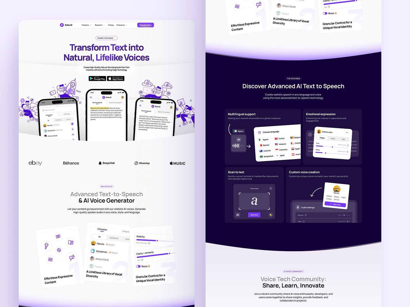 Echo AI - Voice generator app landing page by Dylan Hidaytama I for ...