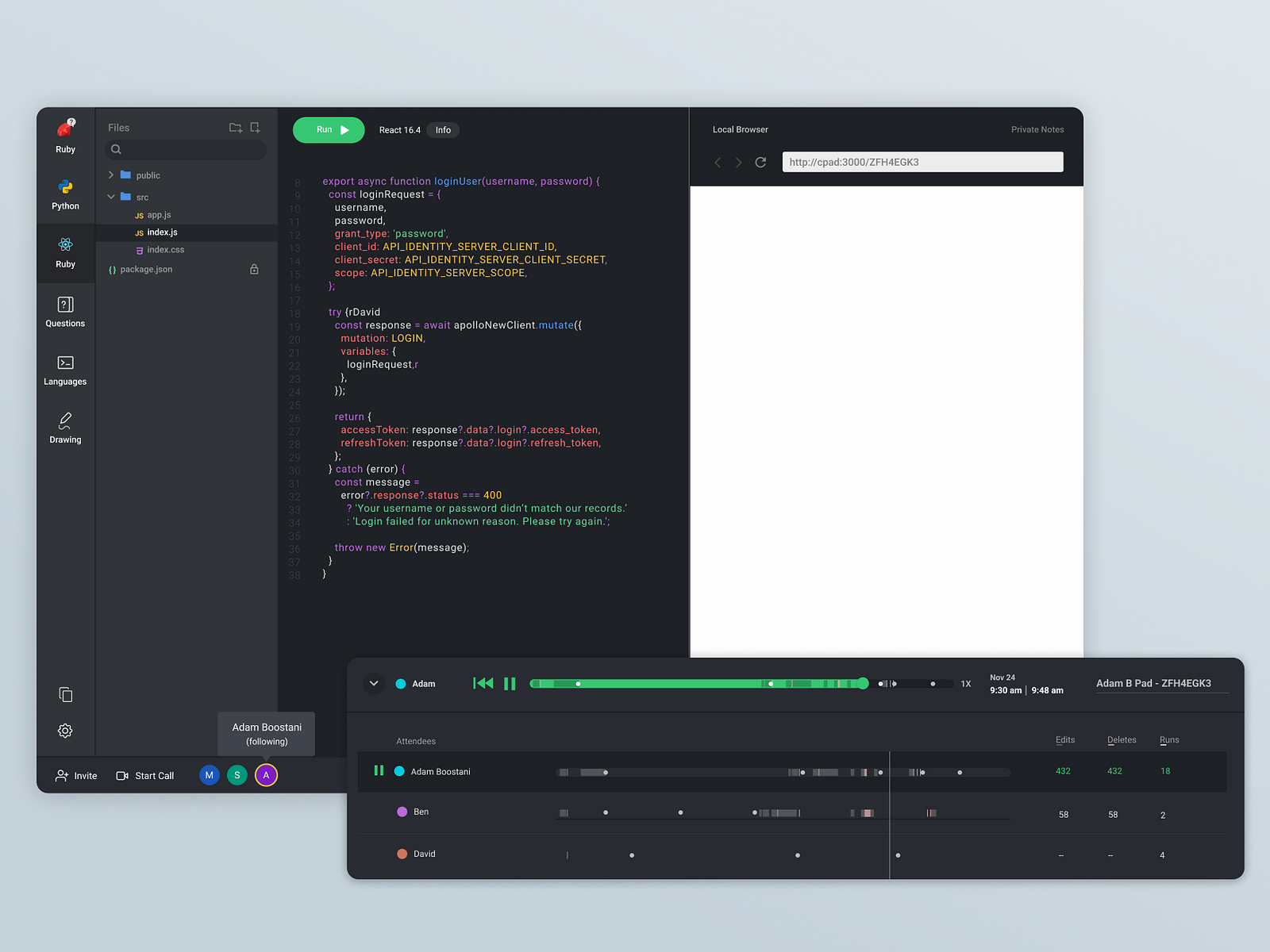 Most feature-packed and online IDE by Adam Boostani on Dribbble
