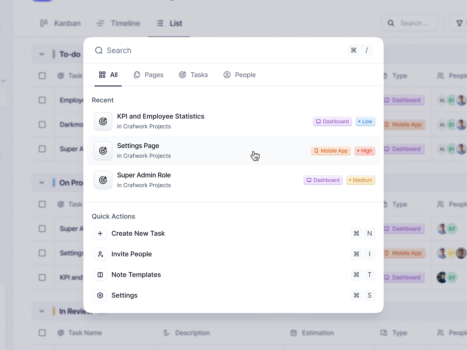 Quick Search - Task Management Dashboard by Ali Husni for Enver Studio ...
