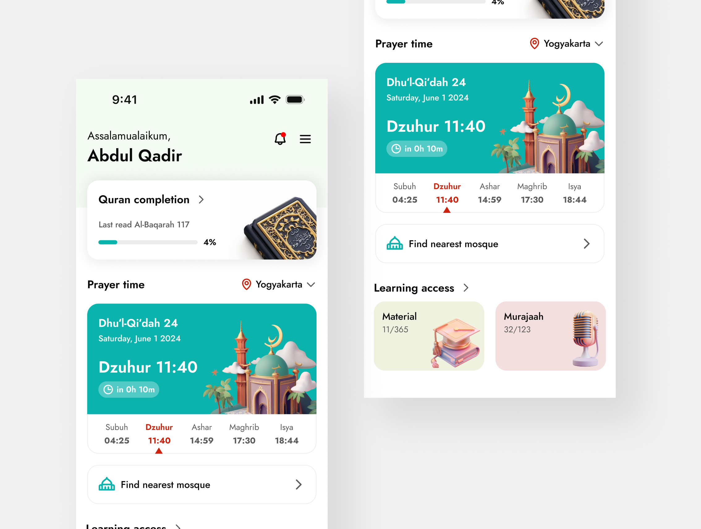 Muslim app concept by Tiyan for Dia Studio on Dribbble