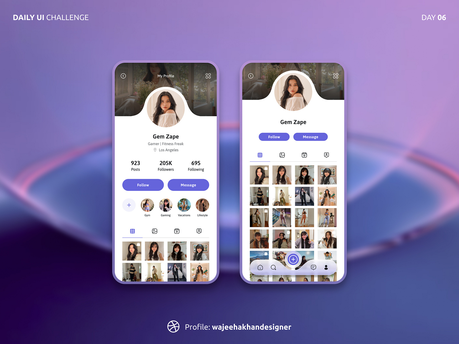 Day 06: User Profile - Daily UI Design Challenge. by Wajeeha Khan on Dribbble