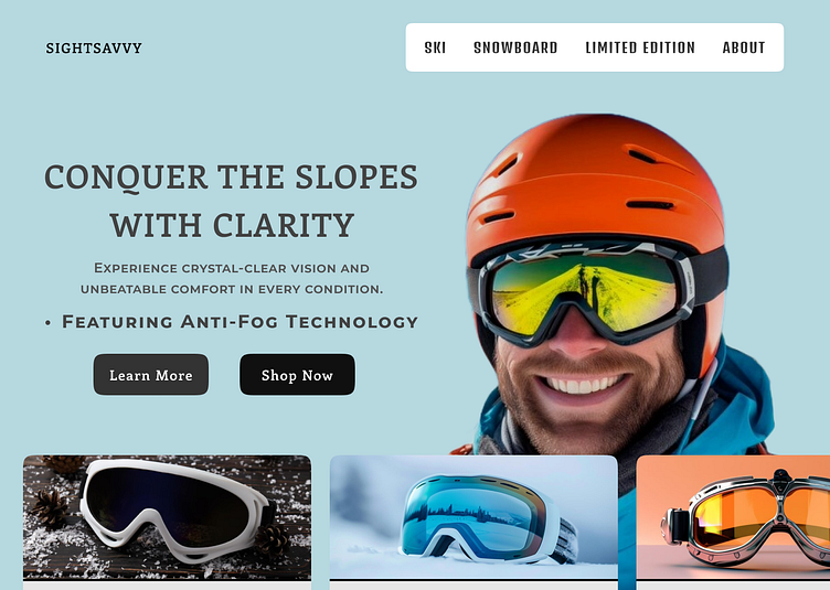 Snow goggles- Landing page design. by Mohammed Sufiyan Bepari on Dribbble