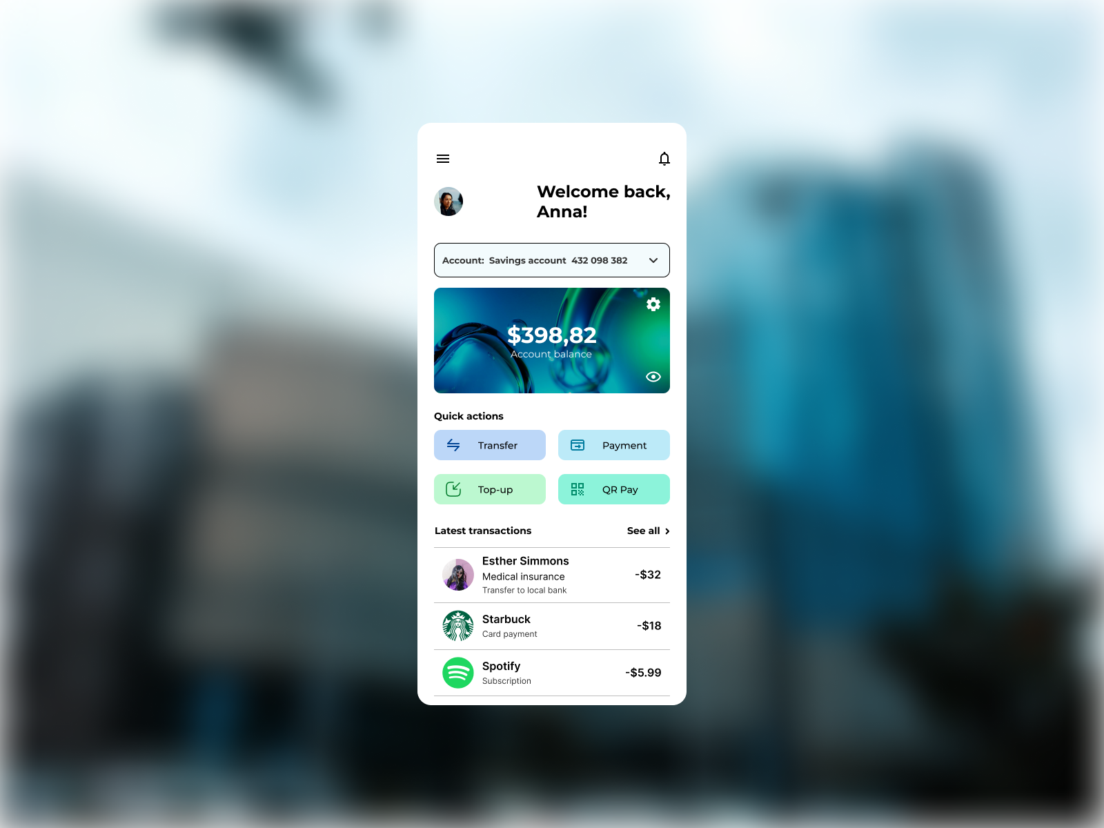 Bank account view | Daily UI Challenge #56 by Agnès Berton on Dribbble