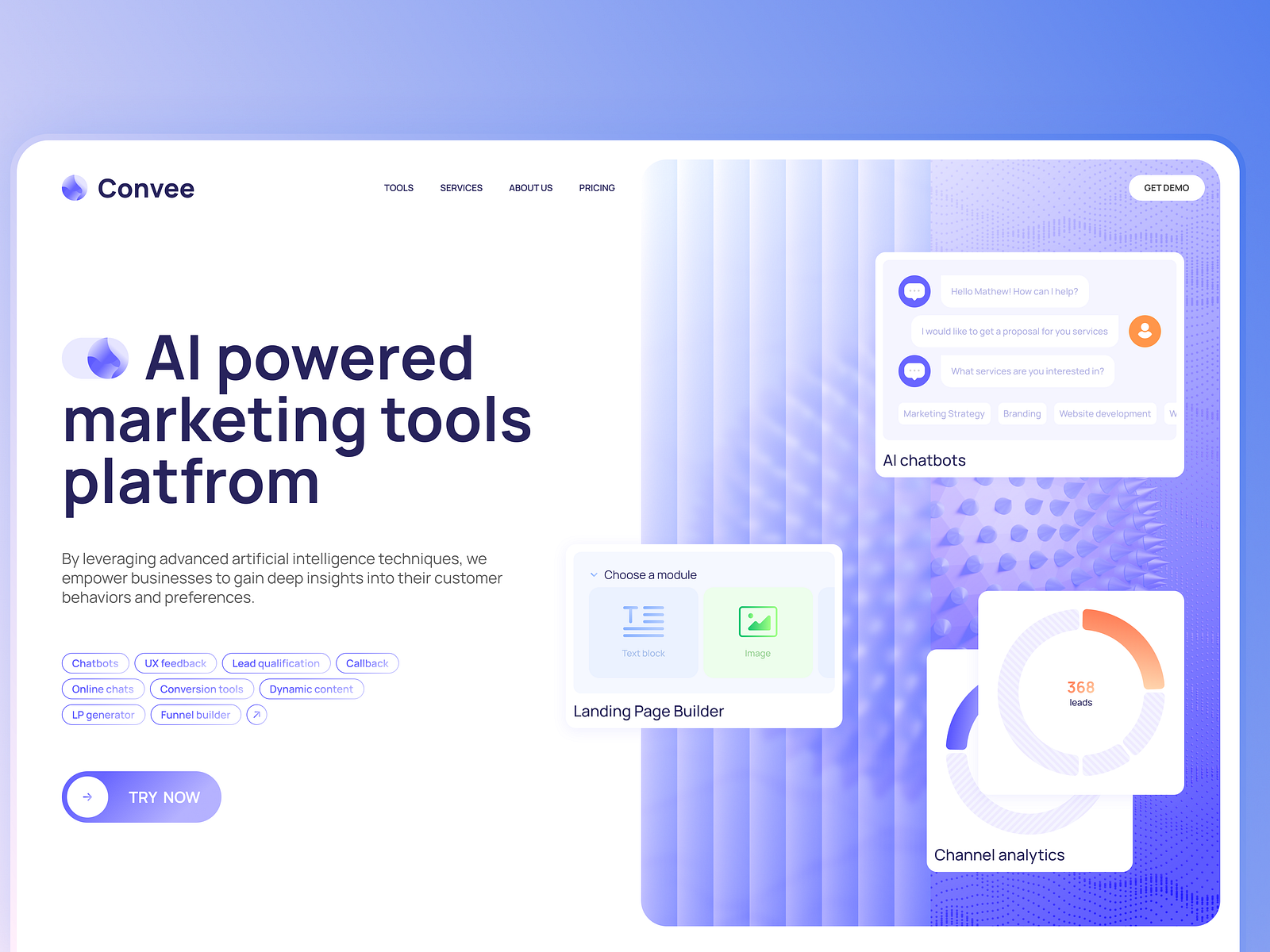 Convee. Ai powered marketing tools platform. by Timur Babiev on Dribbble