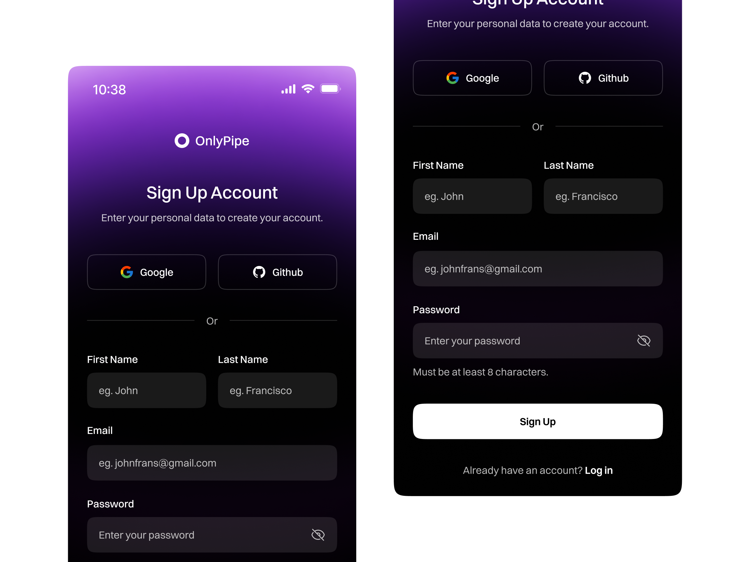 Dark Sign Up Page (Mobile) by Raafi G on Dribbble