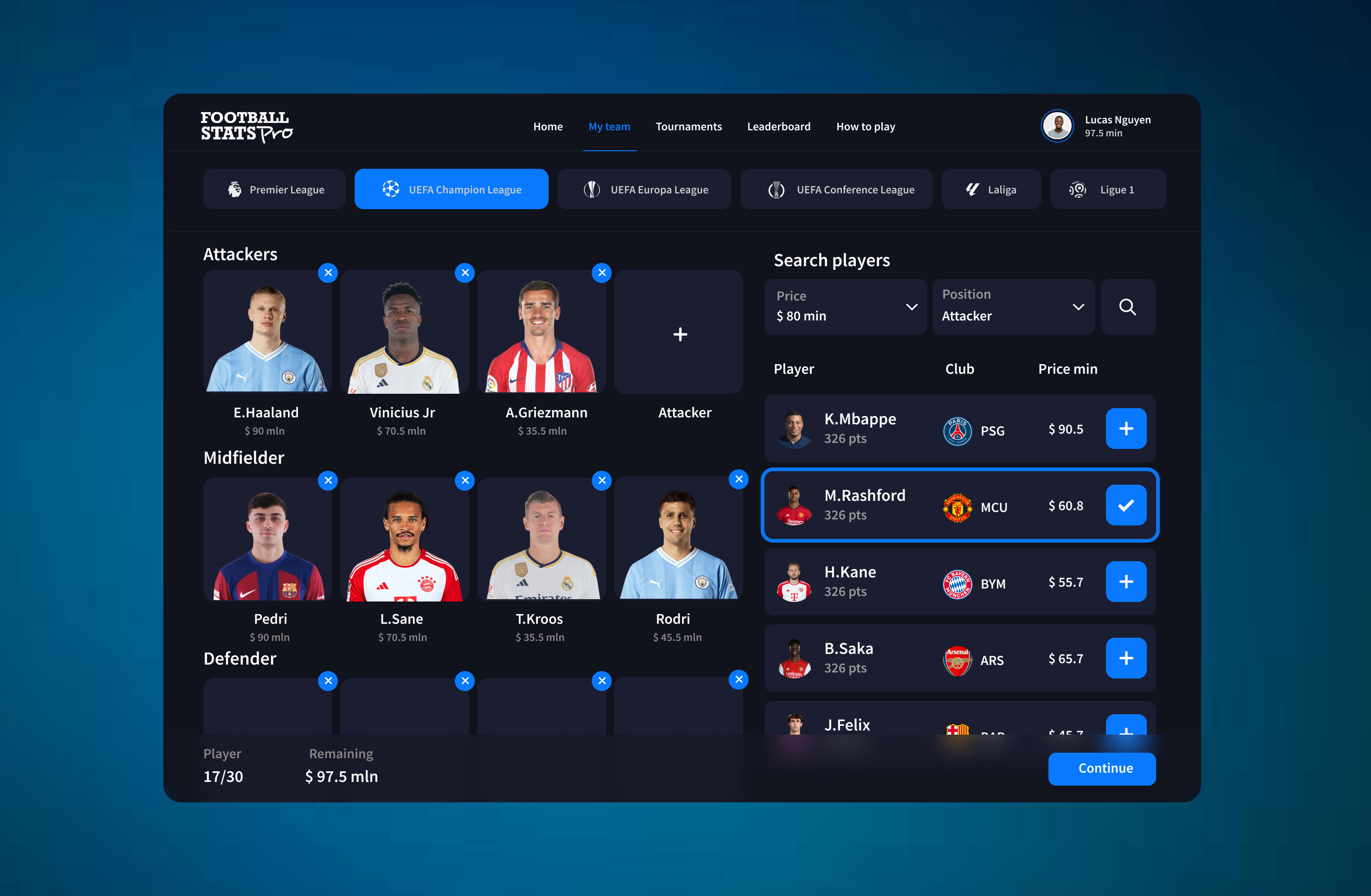 Football player Statistic UI App by Hoang Long on Dribbble
