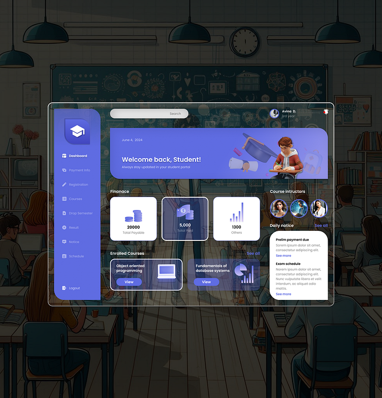 Student Portal Dashboard- VR VIEW UI DESIGN by systazone solution on ...