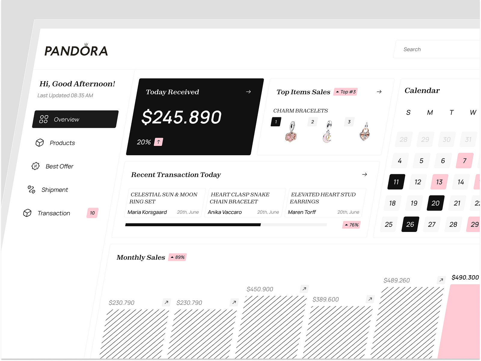 PANDORA - Jewelry Shop Dashboard by Erlina🌙 for Hatypo Studio on Dribbble