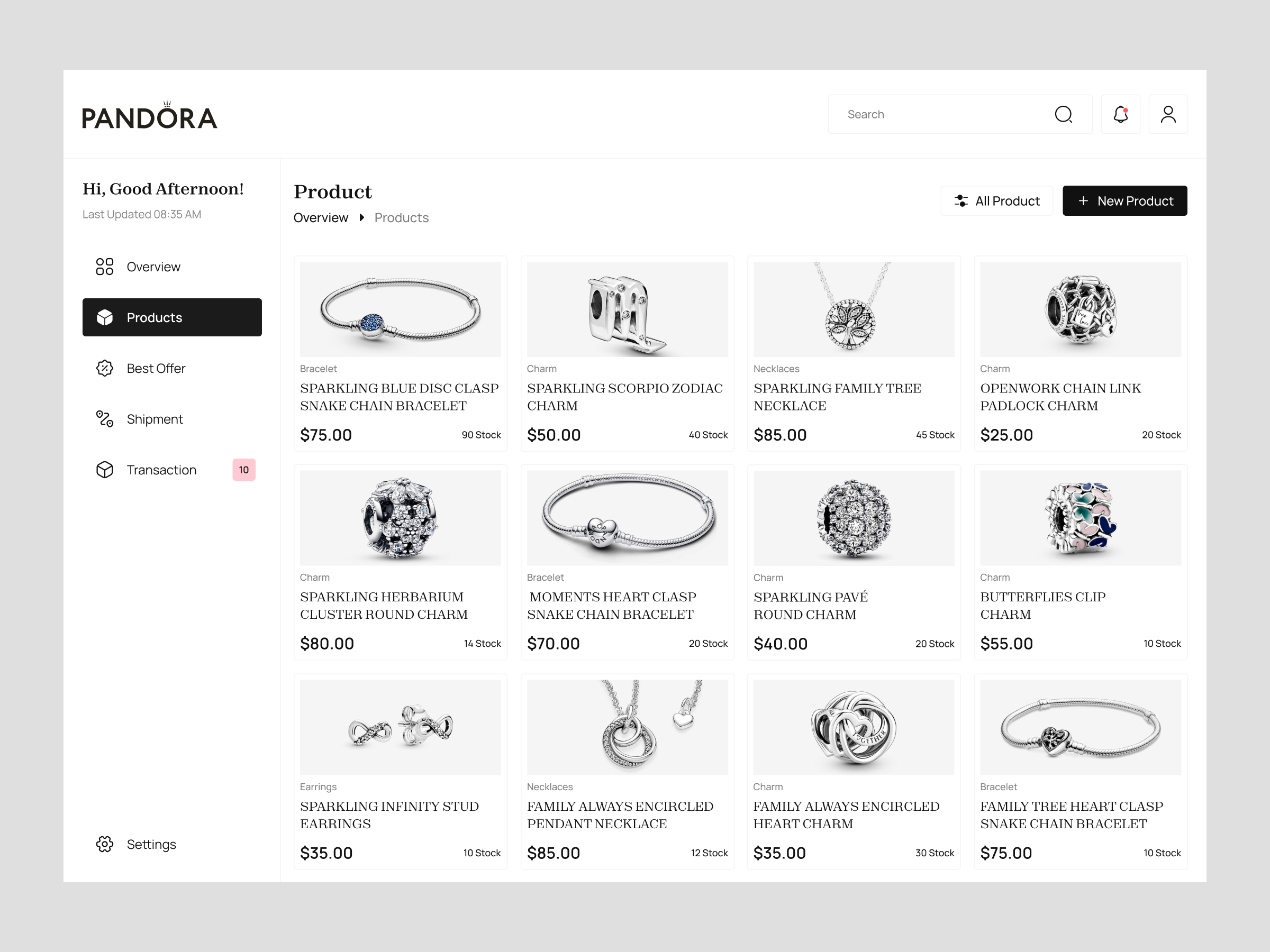 PANDORA - Jewelry Shop Dashboard by Erlina🌙 for Hatypo Studio on Dribbble