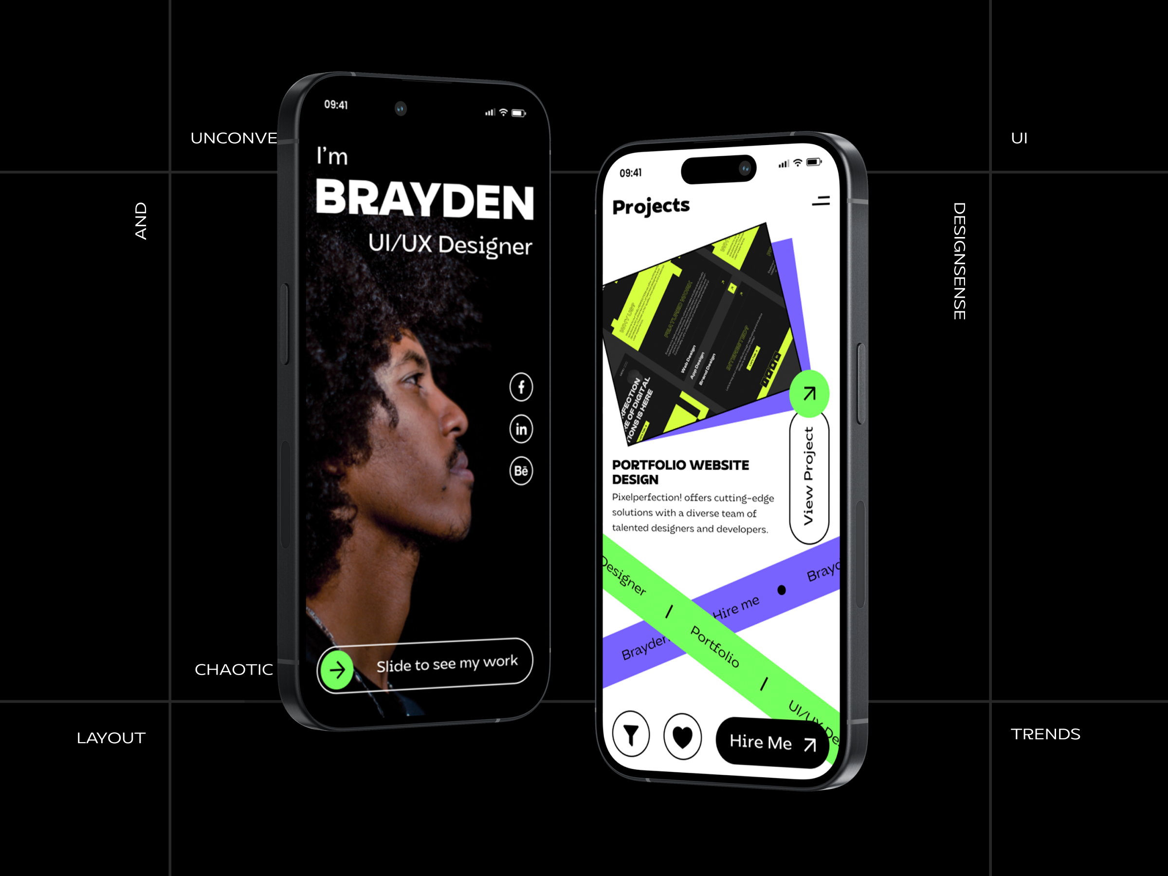 Portfolio App Design | Unconventional and Chaotic Layout by DesignSense ...