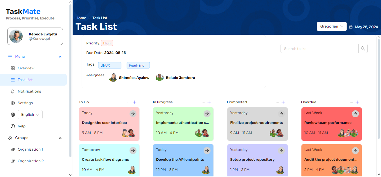 Task List for Task Management system by Michael Engida on Dribbble
