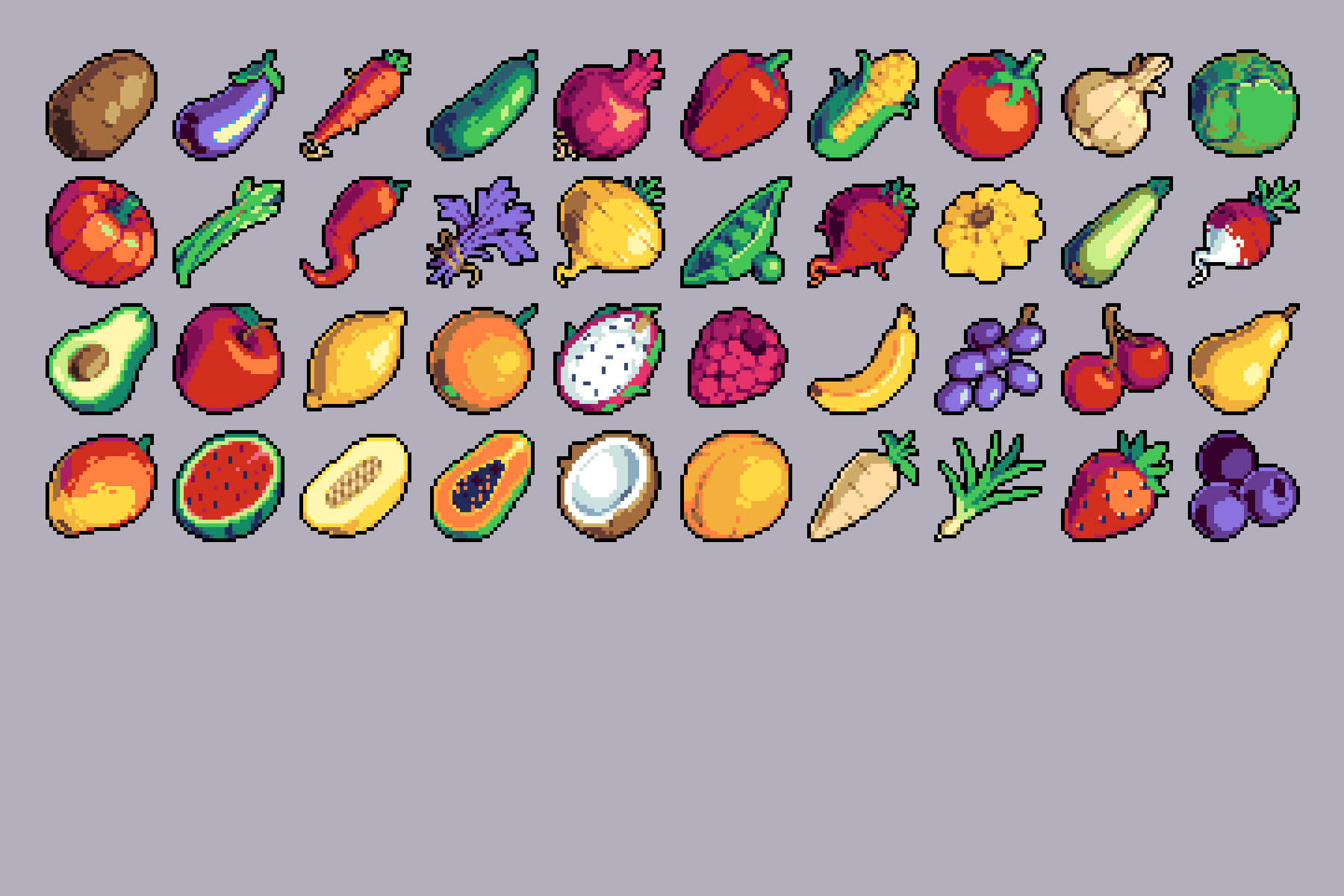 Fruit and Vegetables 32×32 Icons Pixel Art by 2D Game Assets on Dribbble