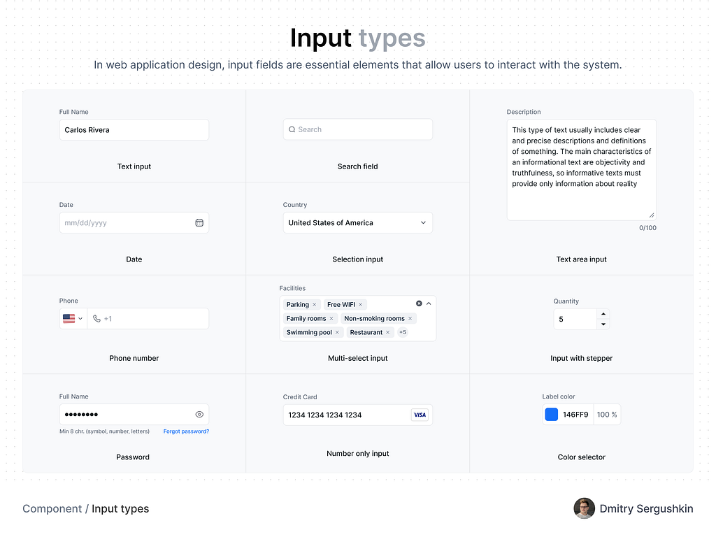 Input types by Dmitry Sergushkin on Dribbble