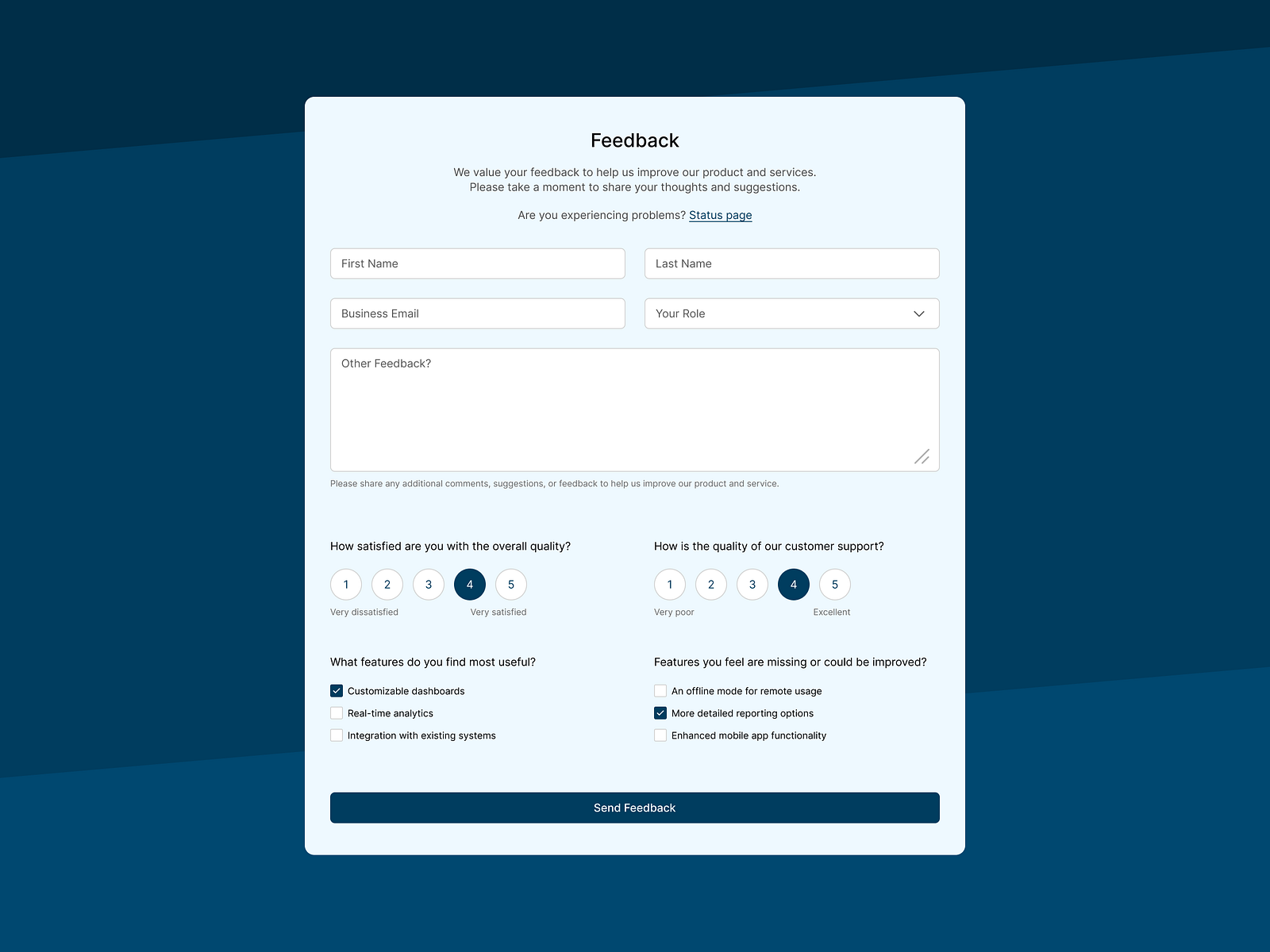 Feedback form by Kasper Carlsen on Dribbble
