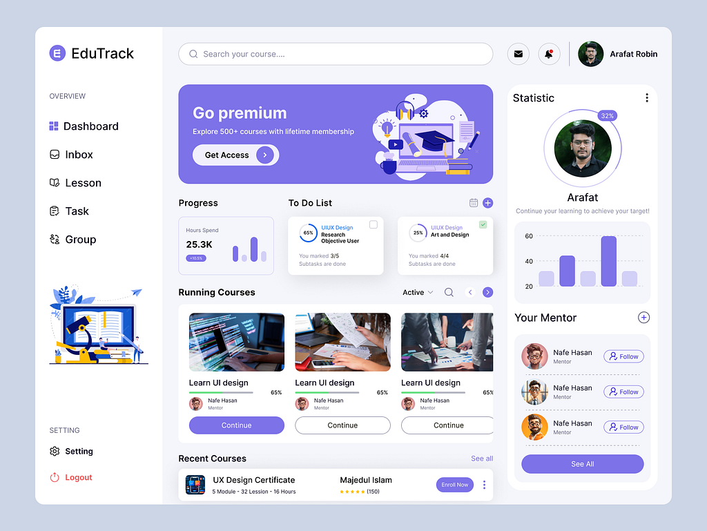 EduTrack | E-learning platform | Course Dashboard by Arafat Raiyan on ...