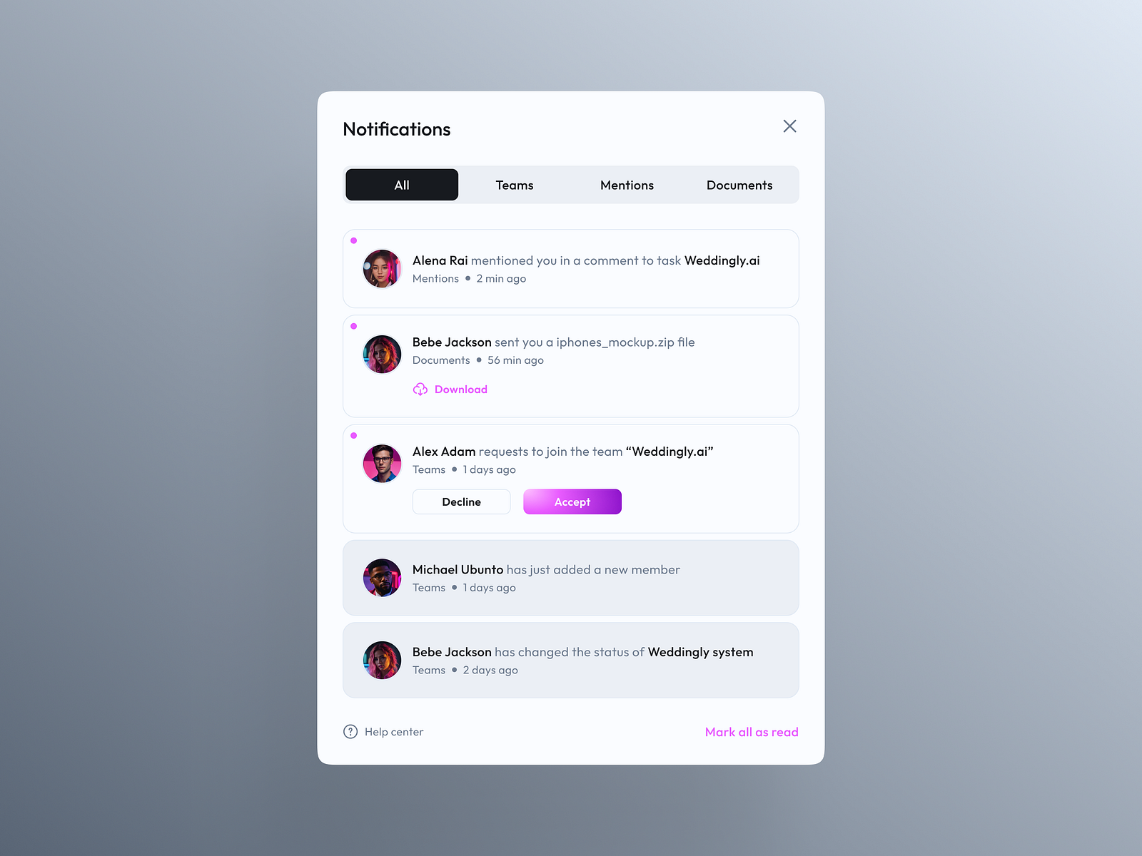 Notification component by Mehran Malekpour on Dribbble