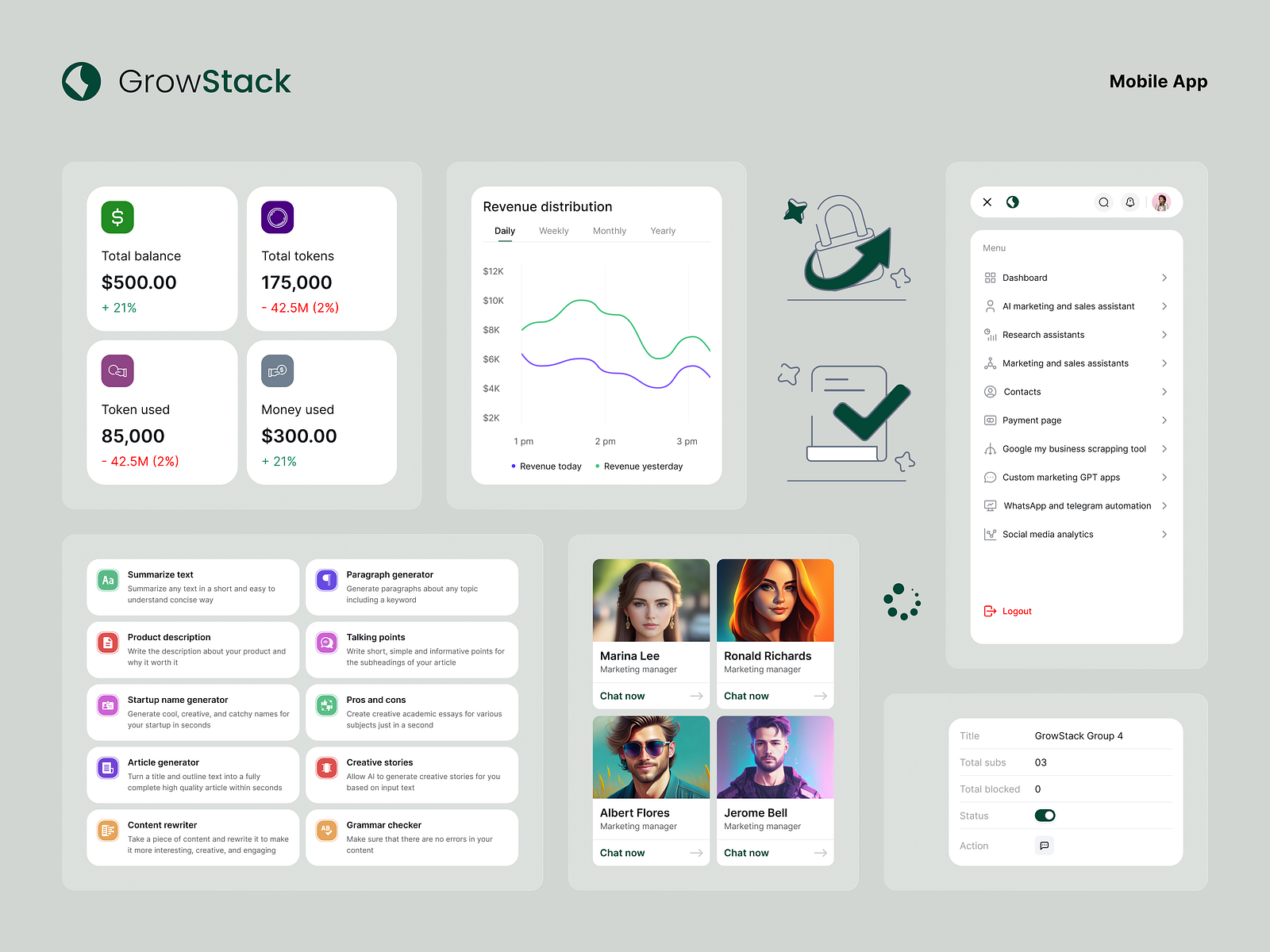 GrowStack (Mobile App): AI-based Marketing Platform by WebBuddy on Dribbble