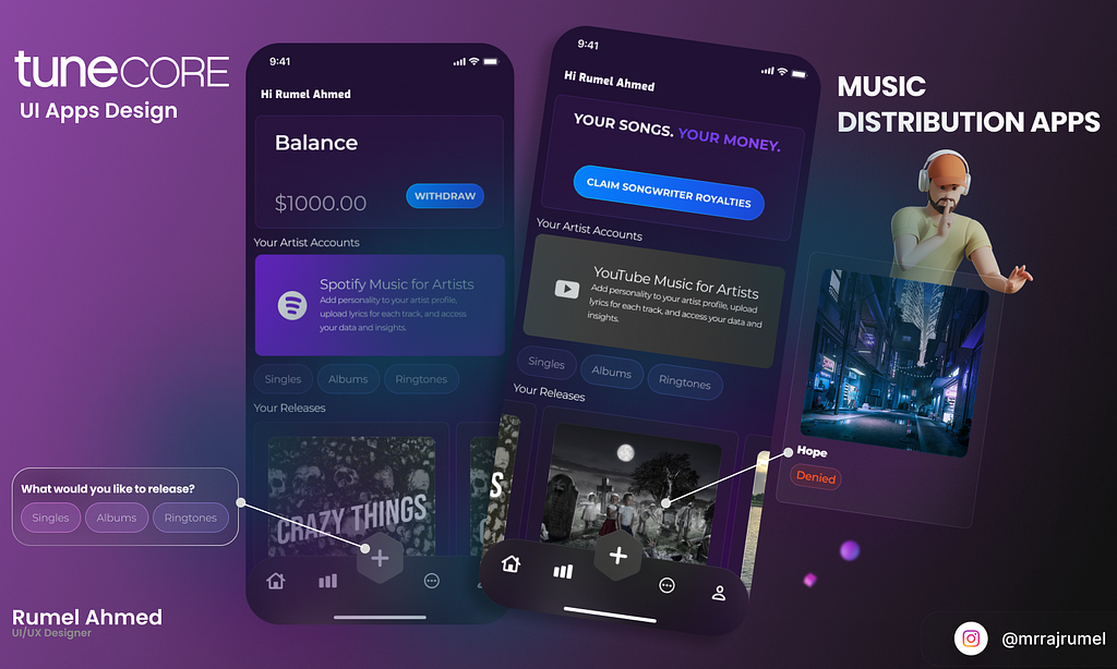 TuneCore Mobile App UI/UX Redesign Concept by Rumel Ahmed on Dribbble