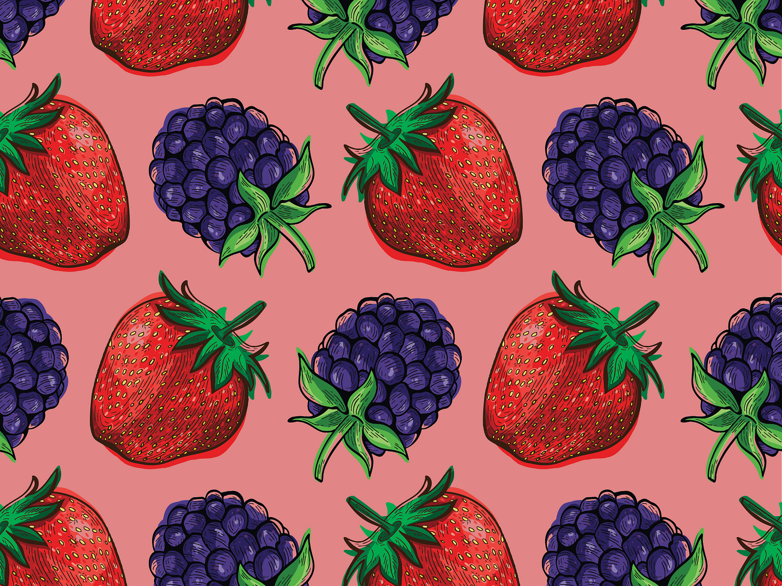 Yummy Berry Pattern by Jen Borror | Hoot Design Studio on Dribbble