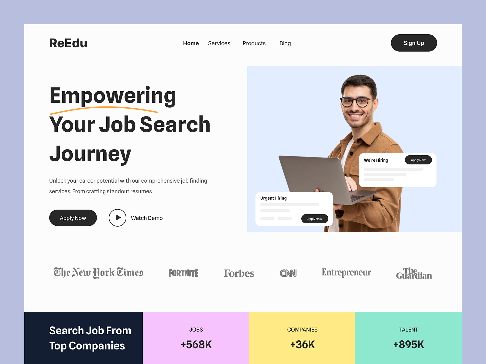 Job finding website landing page UI design by Sazidur Rahman on Dribbble