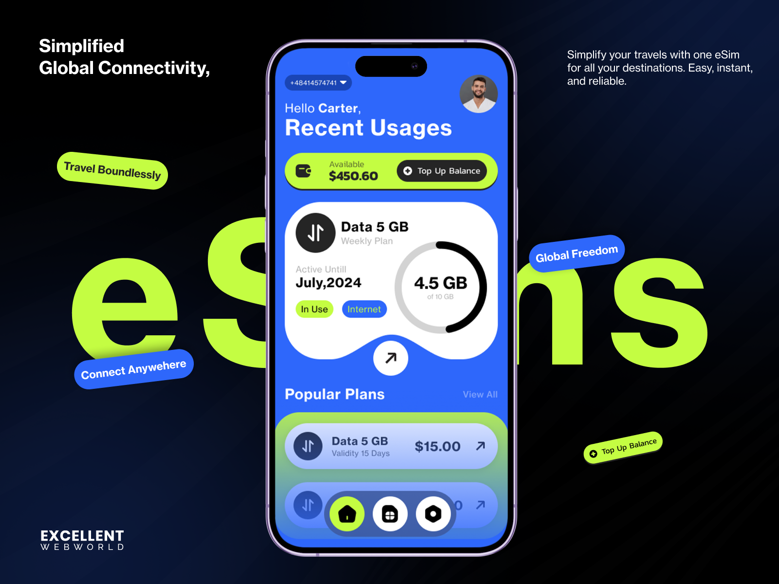 eSIM Card Telecom Mobile App UI Design by Excellent Webworld on Dribbble