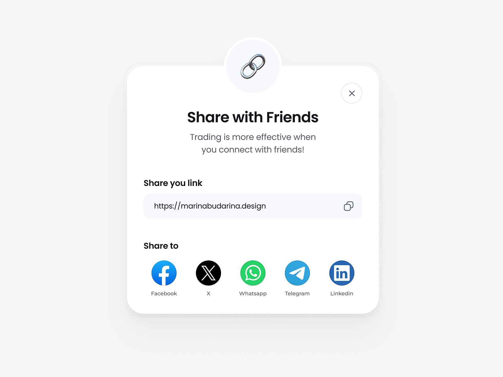 Share link pop-up by Marina Budarina on Dribbble