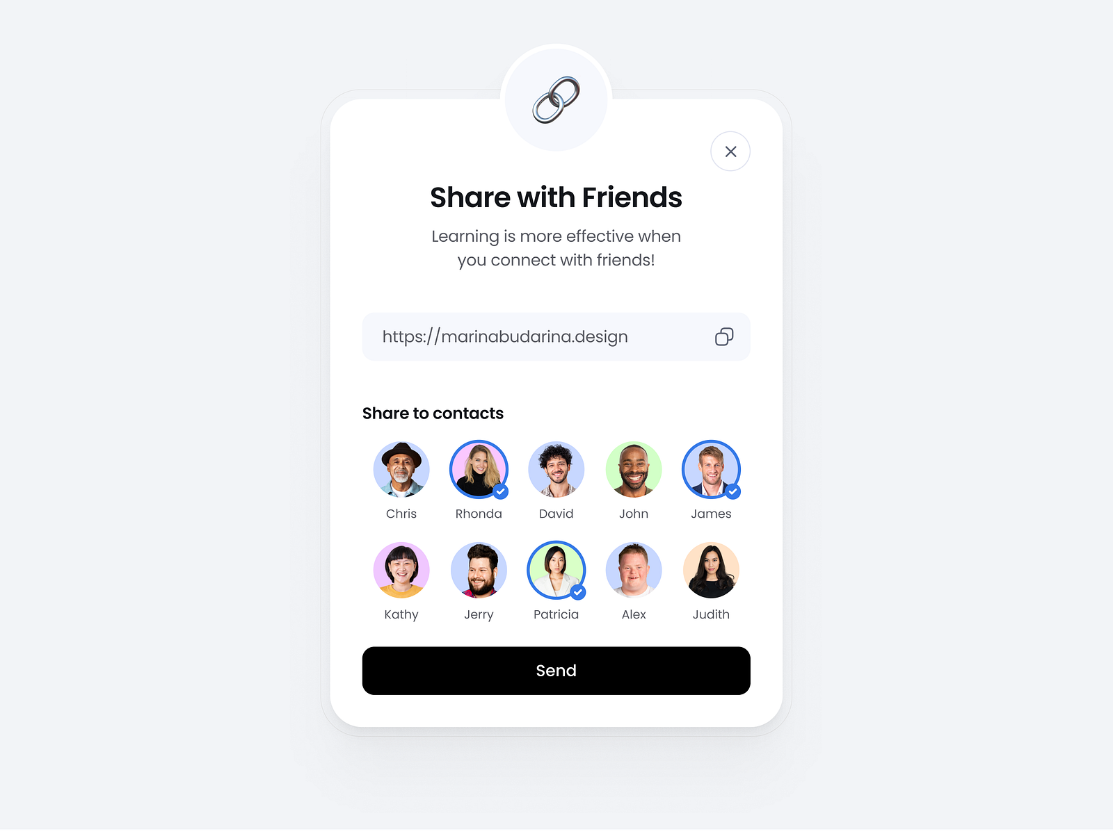 Share link with contacts pop-up by Marina Budarina on Dribbble