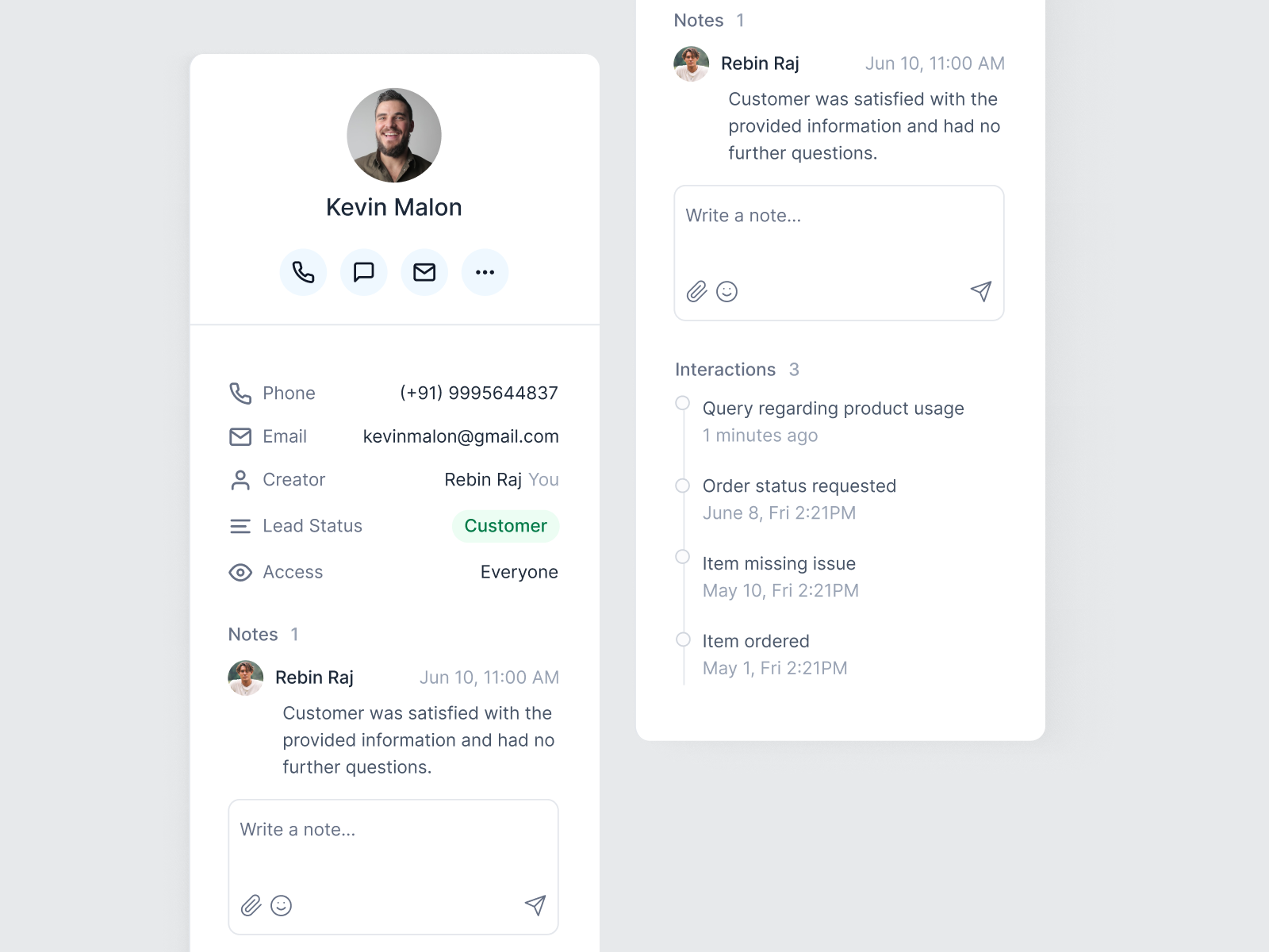Call Management App - Customer Profile Details Card by Ridhik Govind on ...
