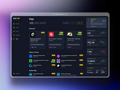 Gaming Influencer Gig Dashboard by Jeremy Blaze for Never Before Seen ...