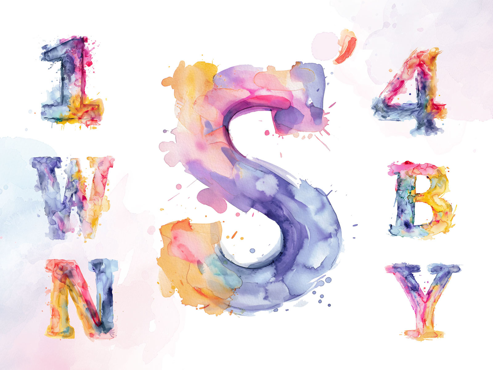 Hand-drawn Style Colorful Watercolor Alphabets And Numbers by ...