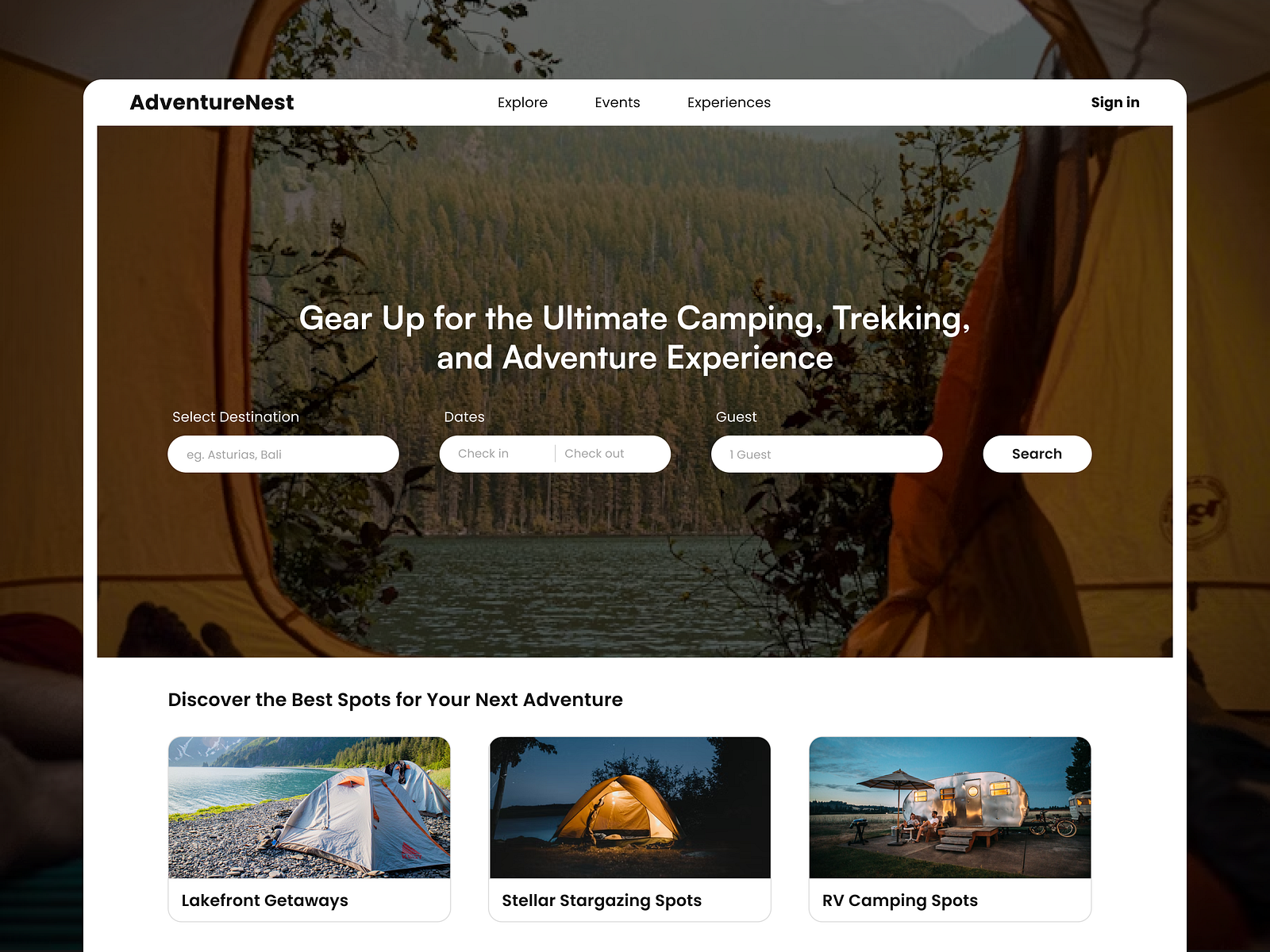 Camping Website -Landing Page by Vipin Kumar on Dribbble