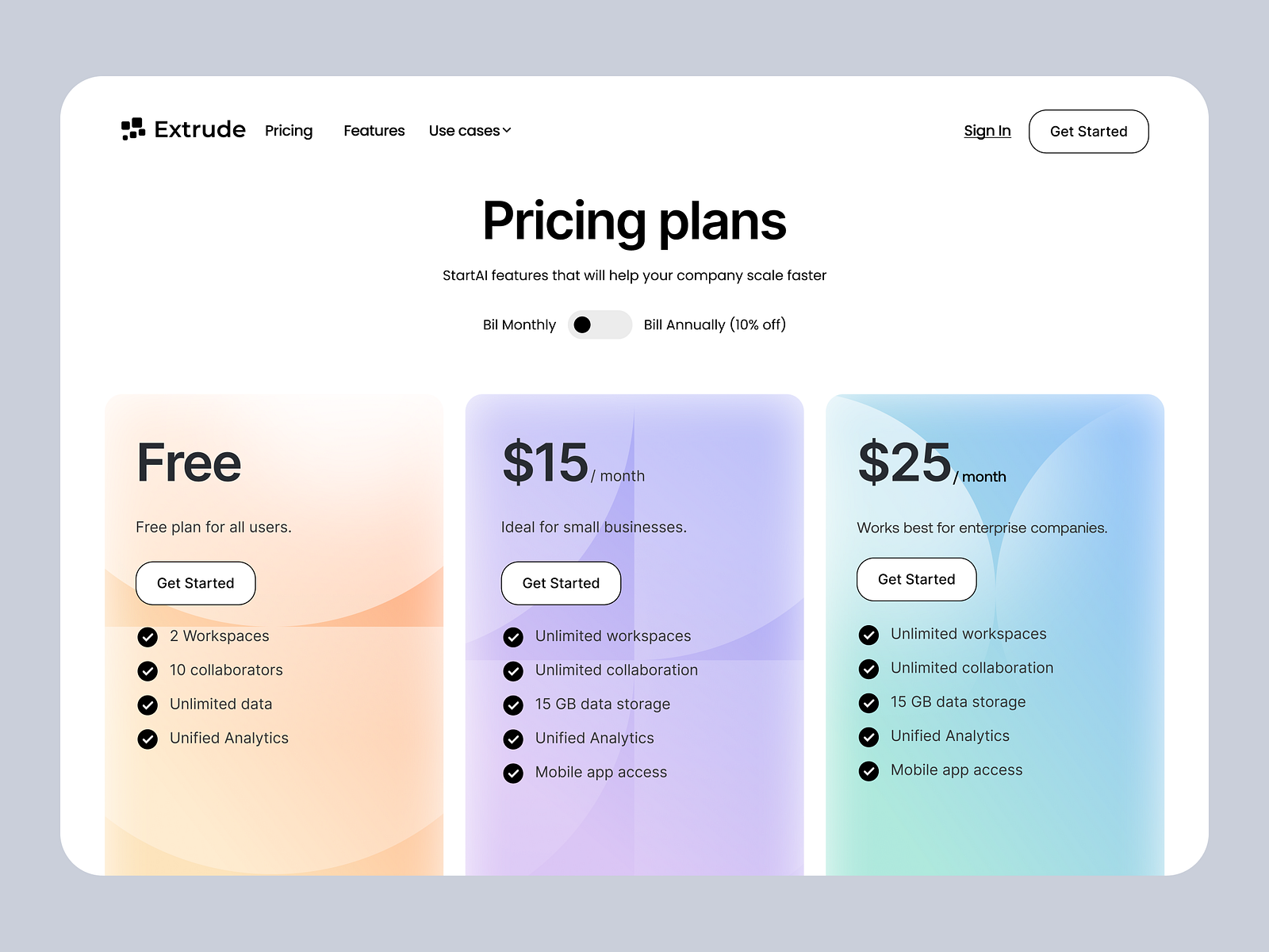 Pricing page design by Emilian for DesignUp on Dribbble