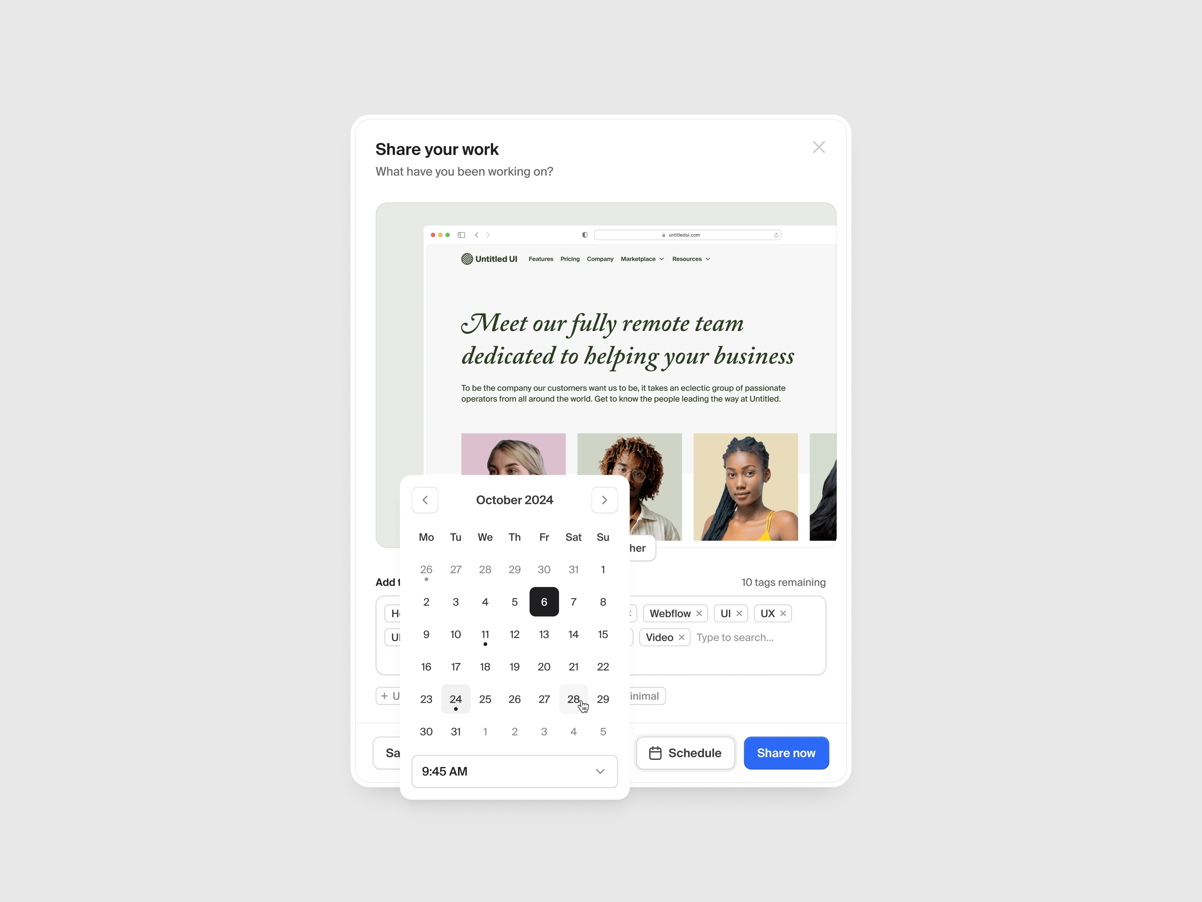 Share your work modals — Untitled UI by Jordan Hughes® on Dribbble