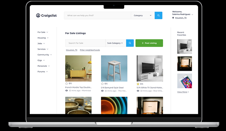 Craigslist Homepage Redesign Challenge by Sabrina Rodriguez on Dribbble