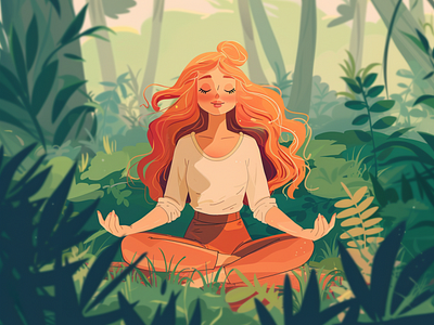 A girl mediating among nature by Thao Nguyễn Thu on Dribbble